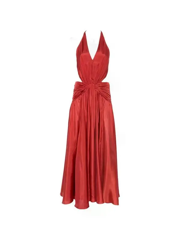 Zimmermann Indra Plunge Halter Maxi Dress - Red