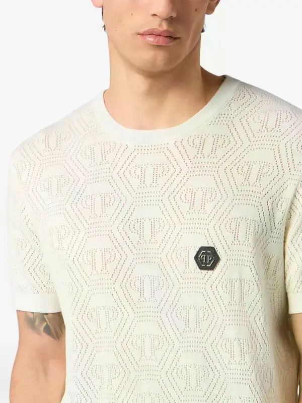 Philipp Plein Openwork Monogram T-shirt - Neutrals