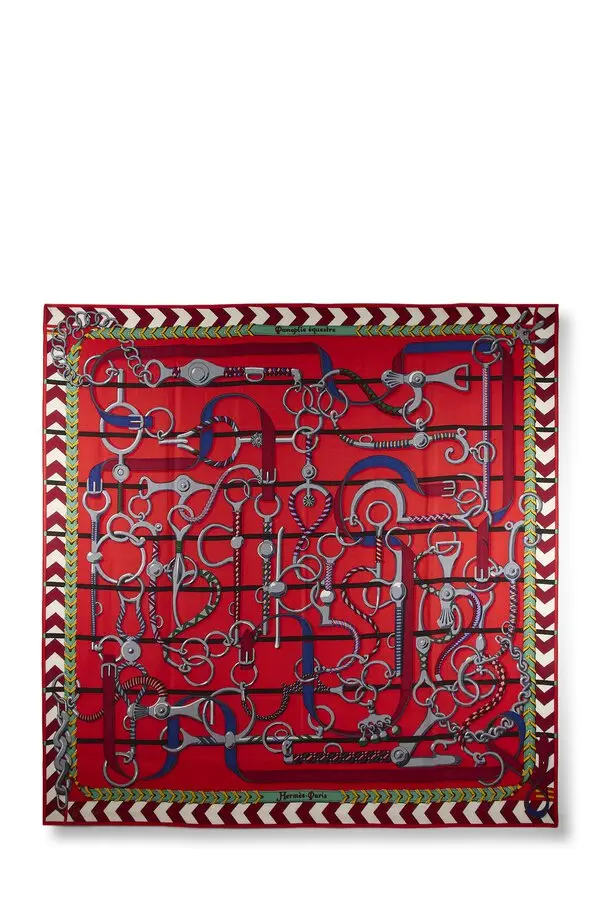 Hermès Multicolor 'panoplie Equestre' Cashmere Shawl - Red