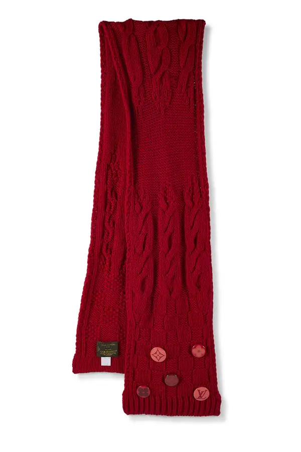 LOUIS VUITTON Wool Monogram Button Scarf - Red