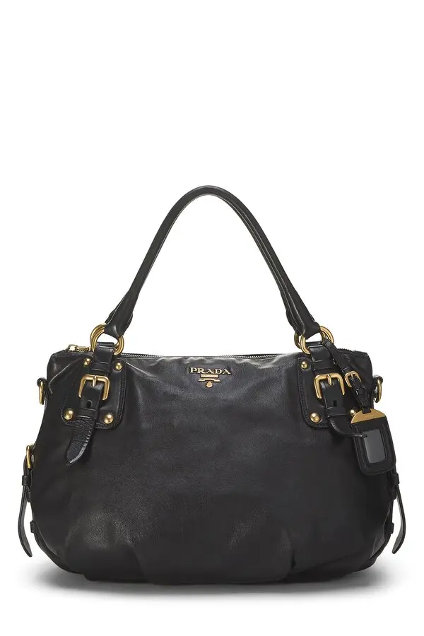 Prada Calfskin Leather Buckle Handbag