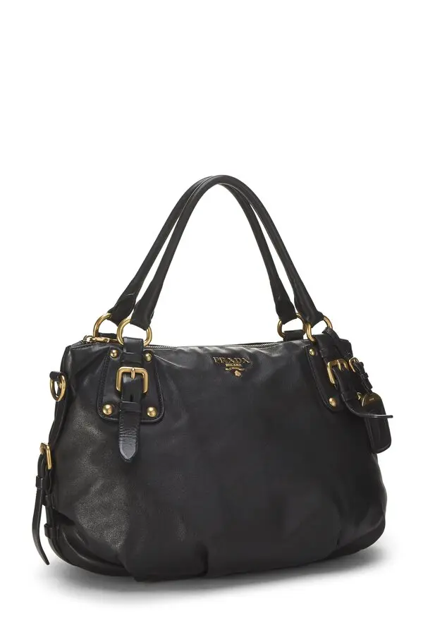 Prada Calfskin Leather Buckle Handbag