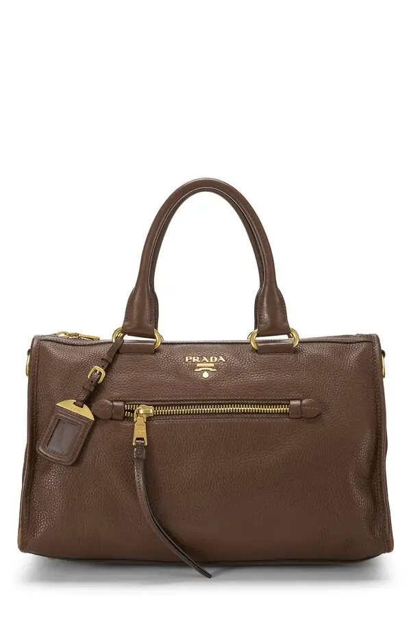 Prada Vitello Daino Convertible Zip Handbag - Brown