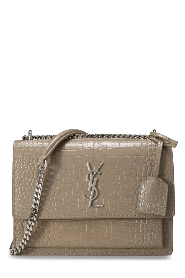 Saint Laurent Sunset Embossed Leather Shoulder Bag - Beige