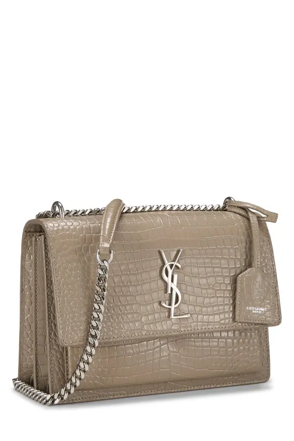 Saint Laurent Sunset Embossed Leather Shoulder Bag - Beige