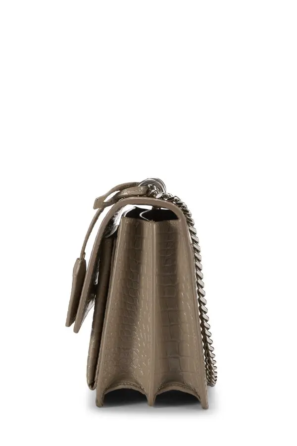 Saint Laurent Sunset Embossed Leather Shoulder Bag - Beige