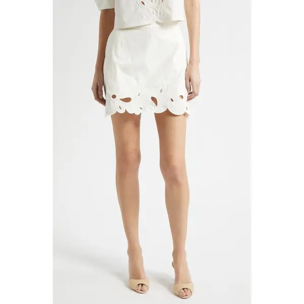Cinq À Sept Paisley Bloom Embroidered Miniskirt - Cream/white