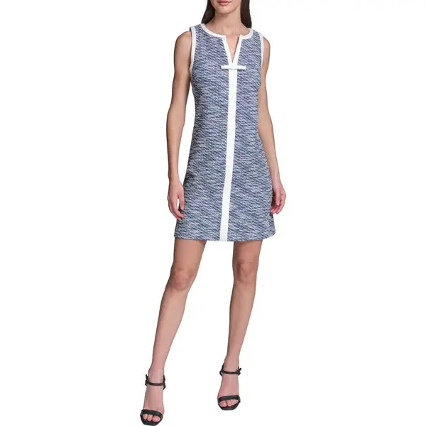 Karl Lagerfeld Metallic Tweed A-line Mini Dress - Blue Multi/soft White