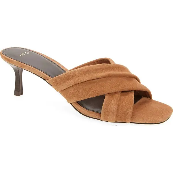 Mango Criss-cross Suede Slides - Sand