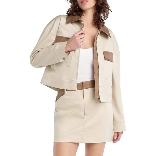 FAVORITE DAUGHTER The Monica Stretch Cotton Jacket - Beige W/khaki Con