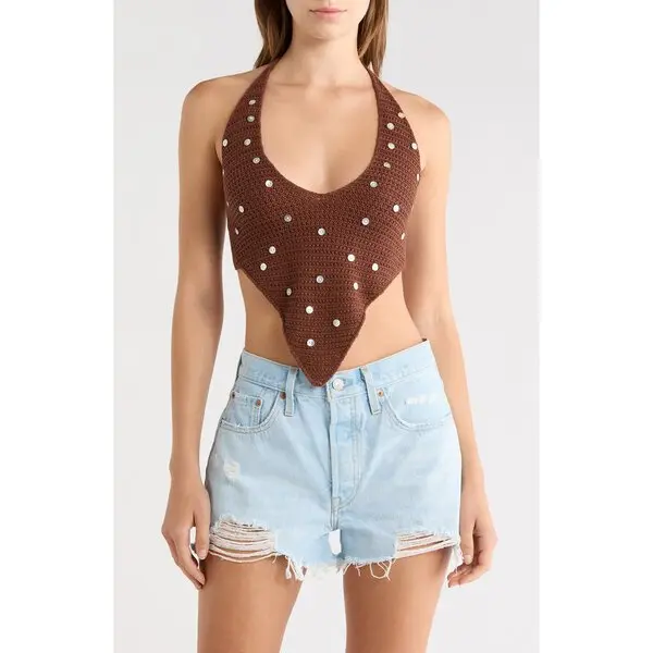 PACSUN Maribel Knit Halter Top - Brown