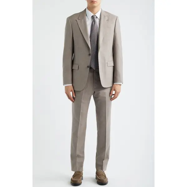 Emporio Armani Mélange Wool & Silk Blend Peak Lapel Suit - Tan