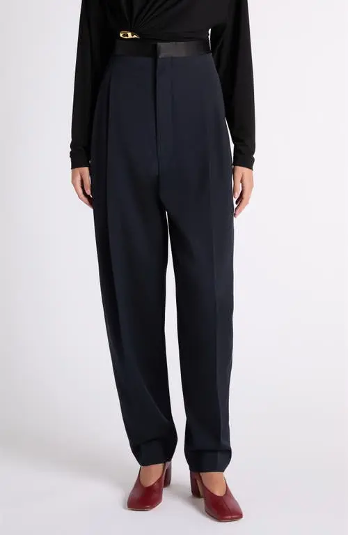 Bottega Veneta High-waist Wool Straight Leg Trousers With Satin Trim - 4071 Midnight Blue