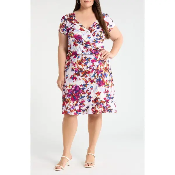 Loveappella Print Faux Wrap Dress