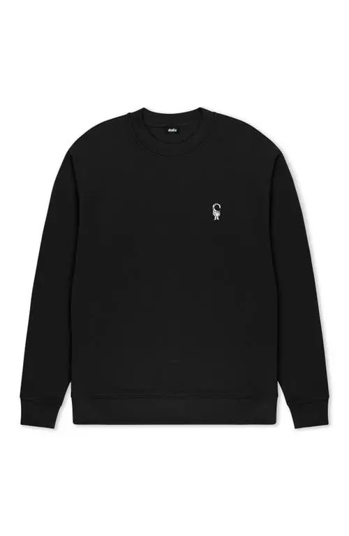 DALIX Astronaut Relaxed Midweight Fleece Crewneck Sweatshirt - Black