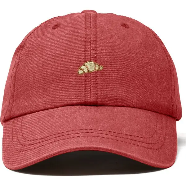 DALIX Croissant Embroidered Dad Cap - Washed Red