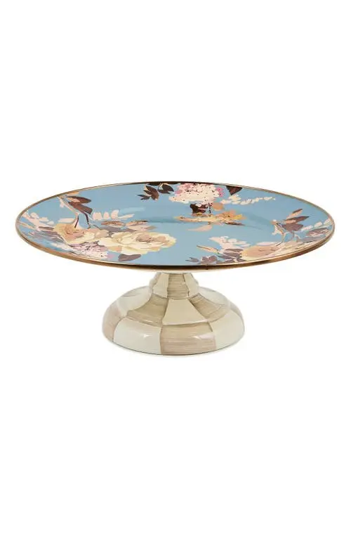 MACKENZIE-CHILDS Wild Rose Slate Small Pedestal Platter - Blue
