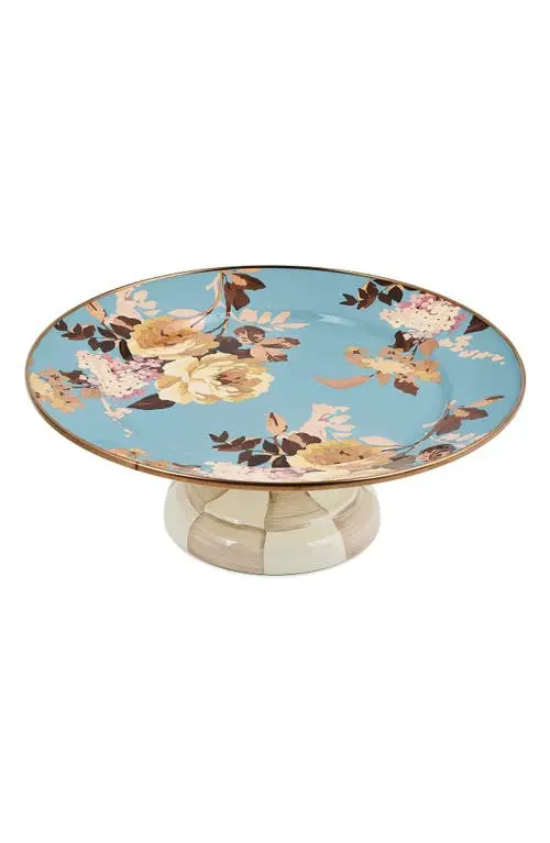MACKENZIE-CHILDS Wild Rose Slate Small Pedestal Platter - Blue