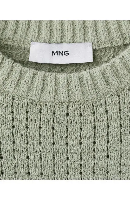 Mango Crewneck Open Knit Sweater - Mint Green