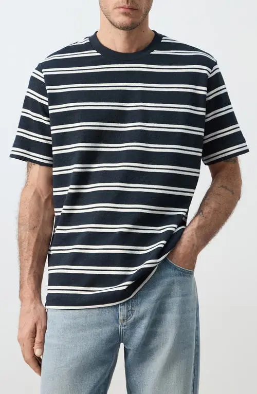 Mango Regular Fit Stripe Cotton Blend T-shirt - Navy