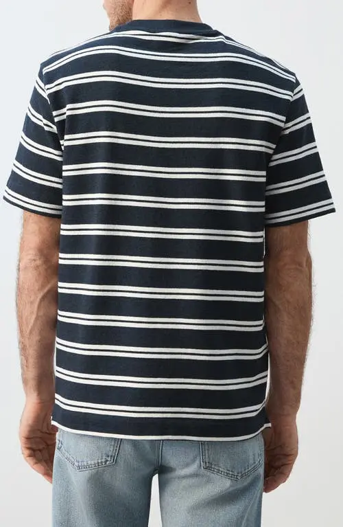 Mango Regular Fit Stripe Cotton Blend T-shirt - Navy