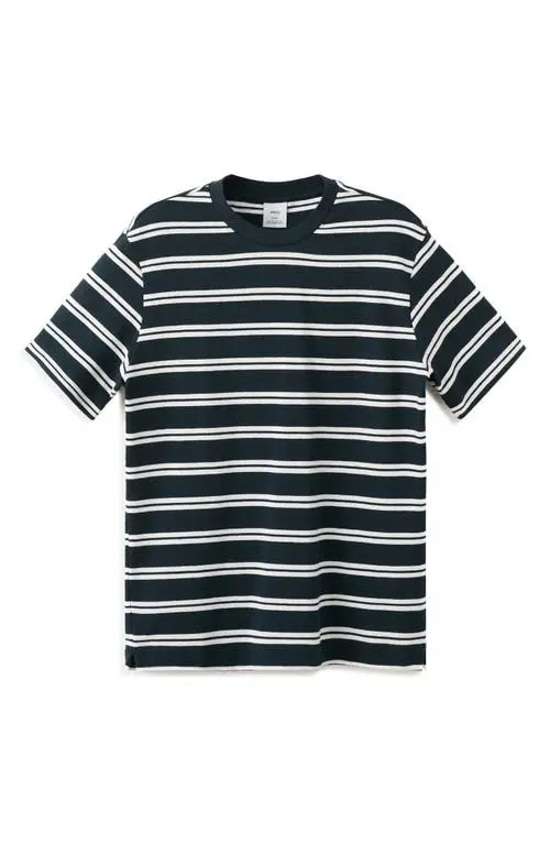 Mango Regular Fit Stripe Cotton Blend T-shirt - Navy