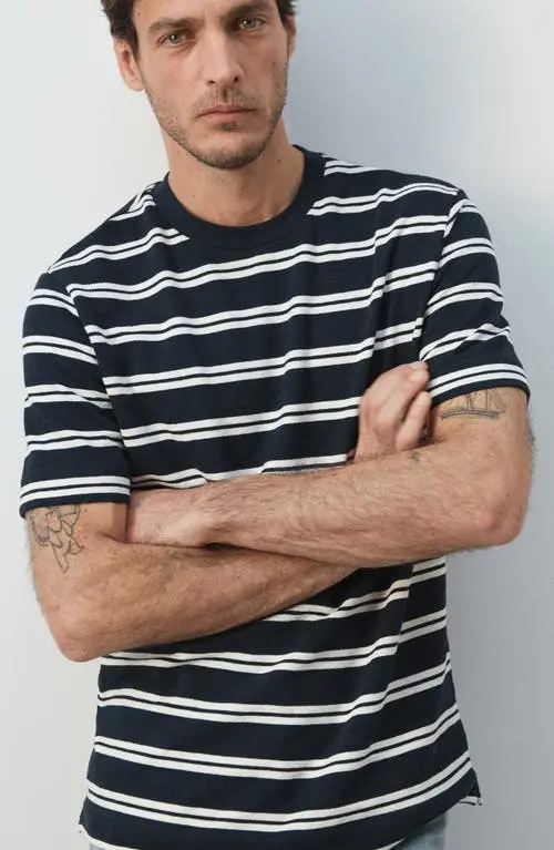 Mango Regular Fit Stripe Cotton Blend T-shirt - Navy