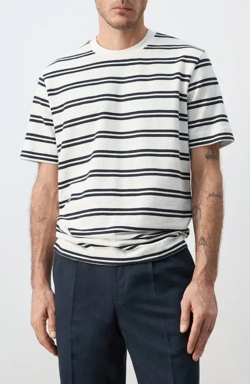 Mango Regular Fit Stripe Cotton Blend T-shirt - White