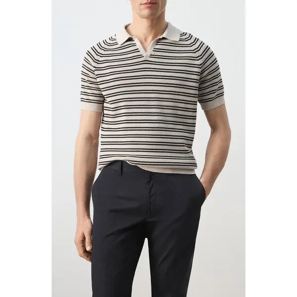 Mango Stripe Knit Polo - Beige