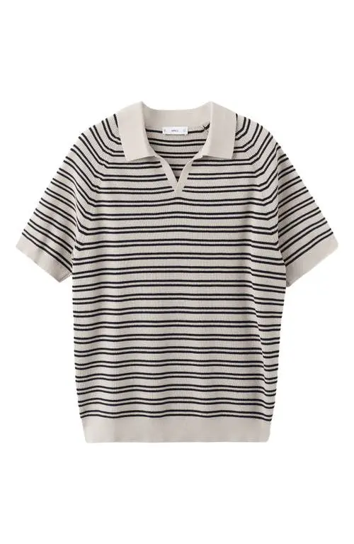 Mango Stripe Knit Polo - Beige