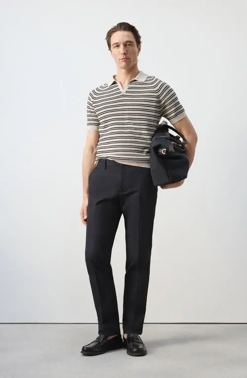 Mango Stripe Knit Polo - Beige