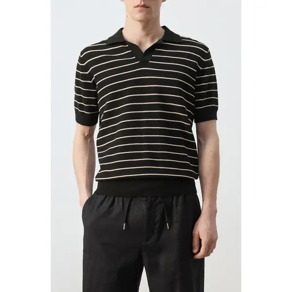 Mango Stripe Knit Polo - Black