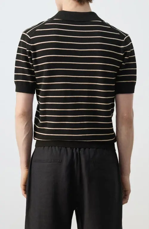 Mango Stripe Knit Polo - Black