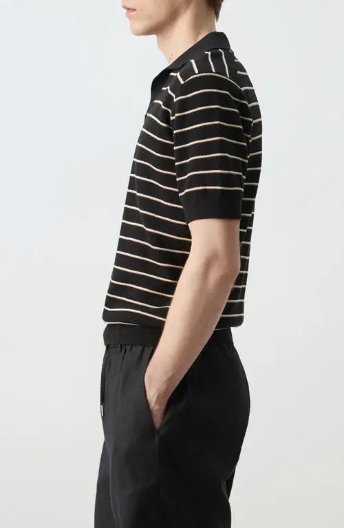 Mango Stripe Knit Polo - Black