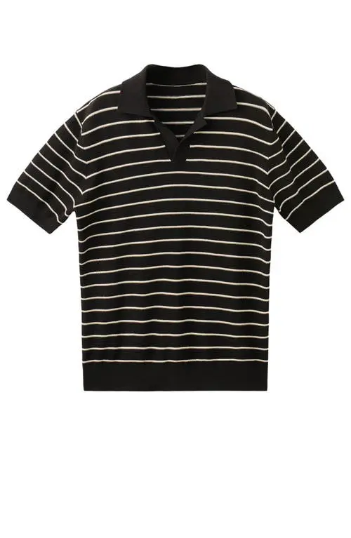 Mango Stripe Knit Polo - Black
