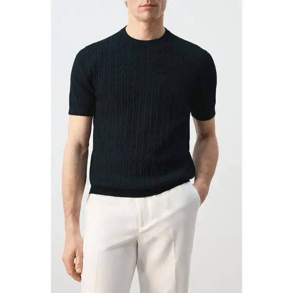 Mango Cable Stitch Short Sleeve Cotton Sweater