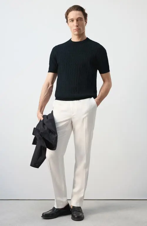 Mango Cable Stitch Short Sleeve Cotton Sweater