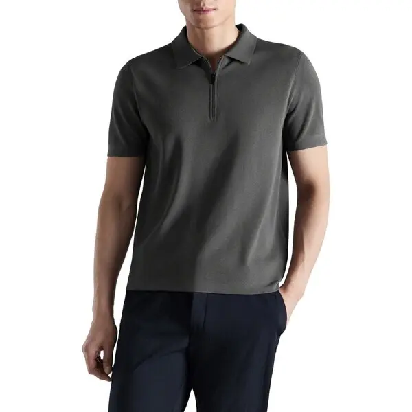 Mango Zip Cotton Blend Polo - Dark Grey