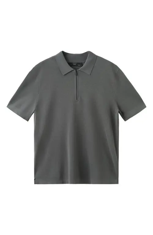 Mango Zip Cotton Blend Polo - Dark Grey