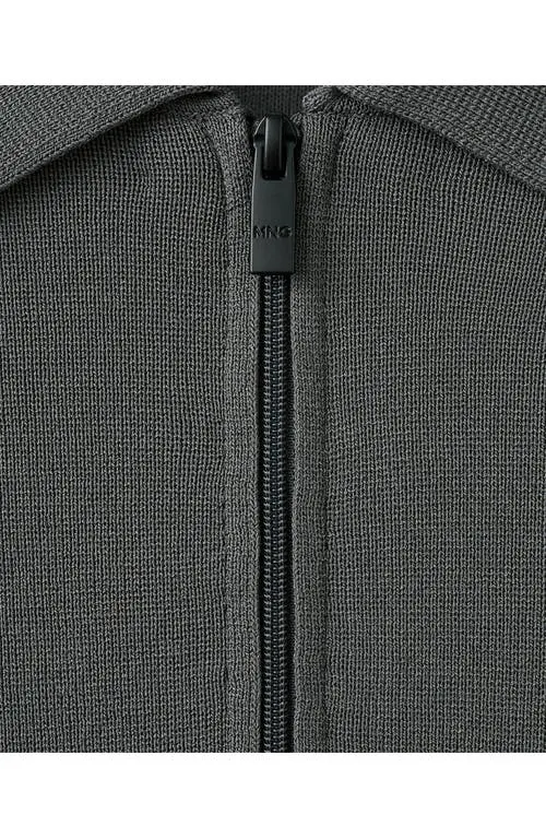 Mango Zip Cotton Blend Polo - Dark Grey