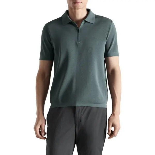 Mango Zip Cotton Blend Polo - Forest Green