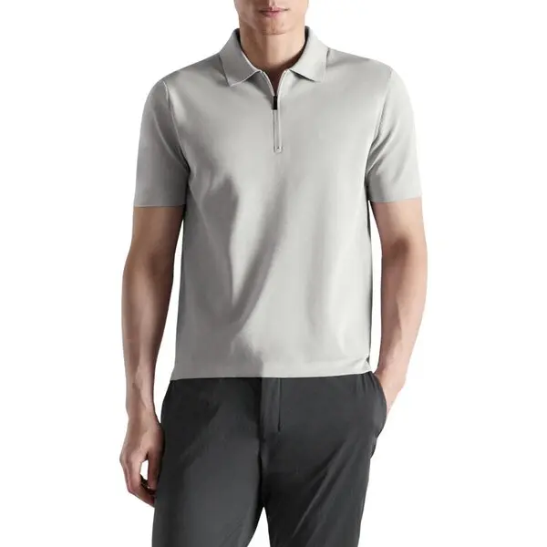 Mango Zip Cotton Blend Polo - Ice Grey