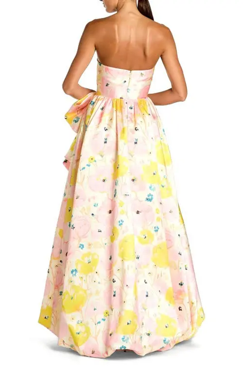 Mac Duggal Mikado Strapless Bubble Hem Ballgown With Bow - Pink Multi
