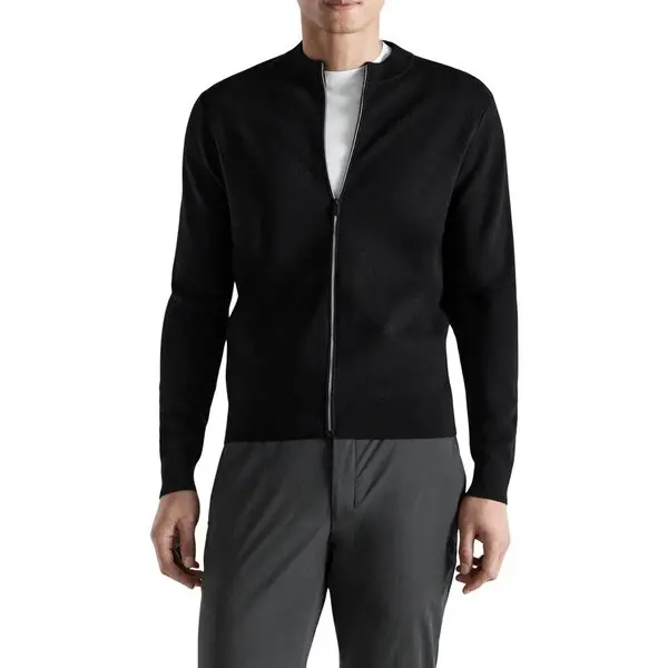 Mango Comfort Stretch Crewneck Zip Cardigan - Black