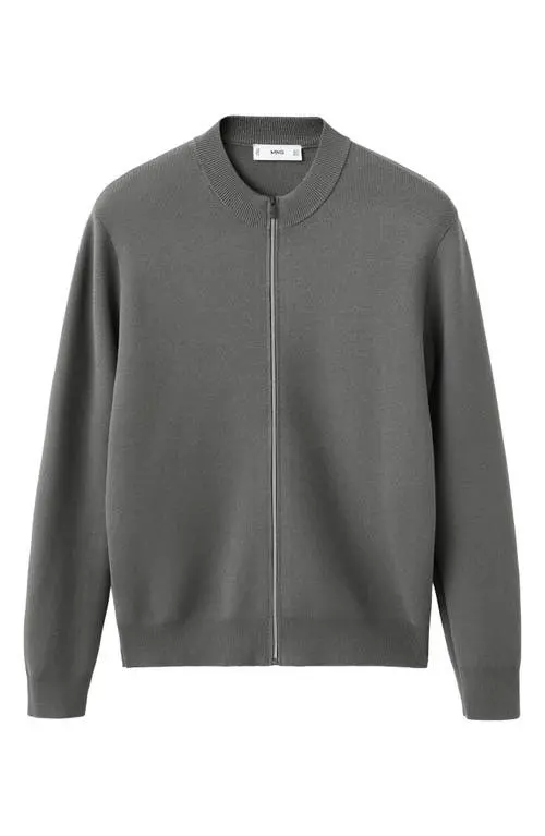 Mango Comfort Stretch Crewneck Zip Cardigan - Dark Grey