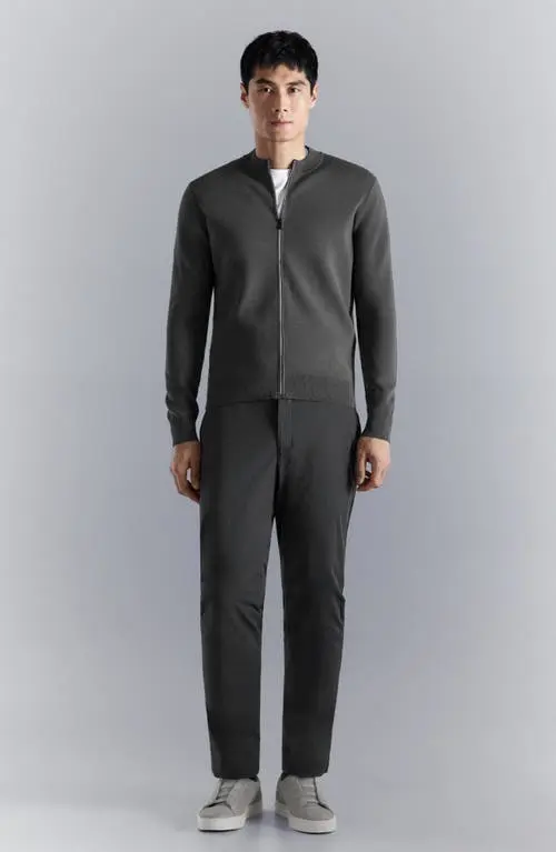 Mango Comfort Stretch Crewneck Zip Cardigan - Dark Grey