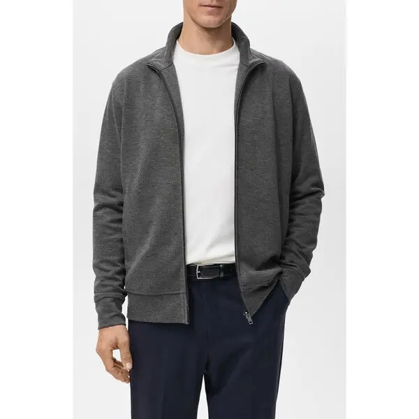 Mango Regular Fit Zip Jacket - Dark Heather Grey