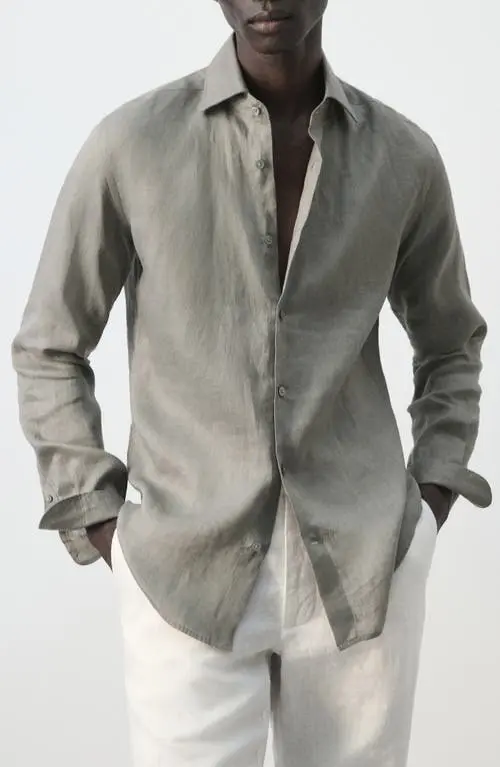 Mango Slim Fit Linen Button-up Shirt - Medium Brown