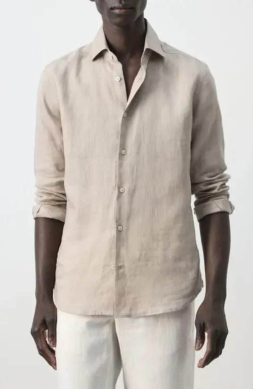 Mango Slim Fit Linen Button-up Shirt - Sand