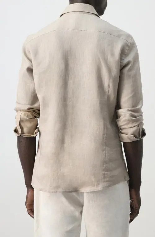 Mango Slim Fit Linen Button-up Shirt - Sand